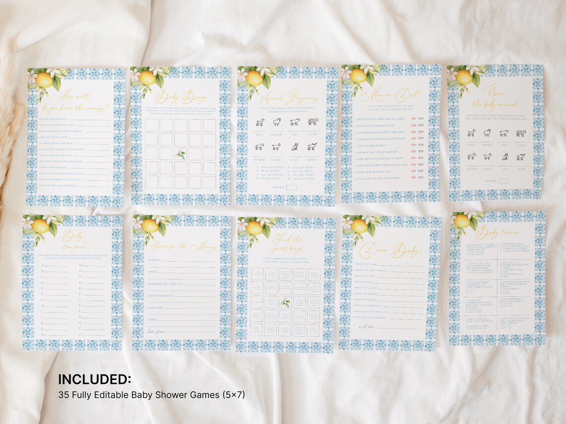 Lemonade Baby Shower Game Bundle, Citrus Baby Shower Activities, Summer ...