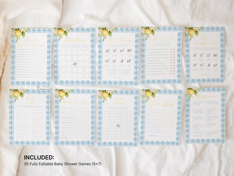 Lemonade Baby Shower Game Bundle, Citrus Baby Shower Activities, Summer ...