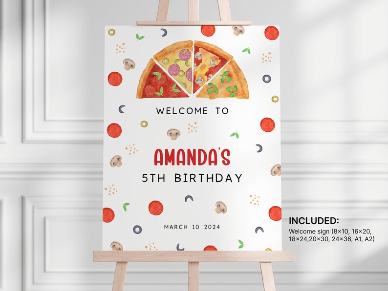 Editable Pizza Party Welcome Sign Template Pizza 1st Birthday Welcome ...