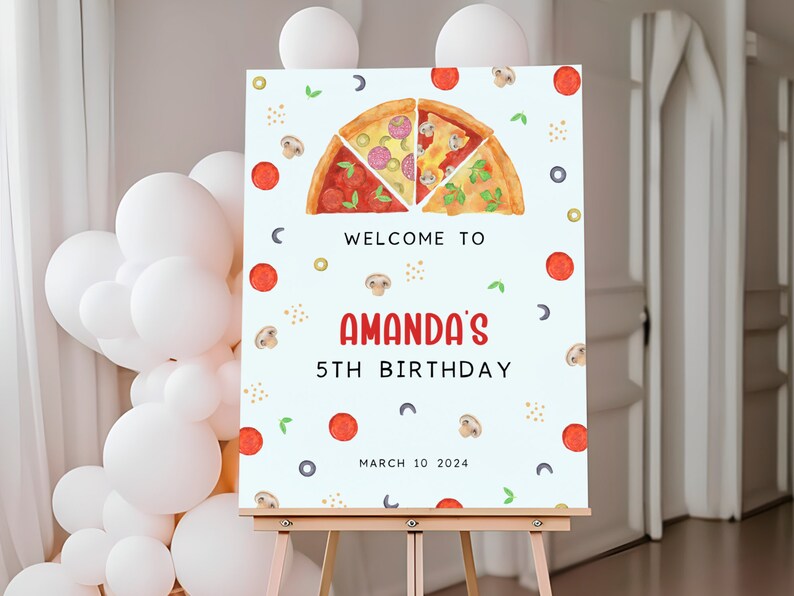 Editable Pizza Party Welcome Sign Template Pizza 1st Birthday Welcome ...