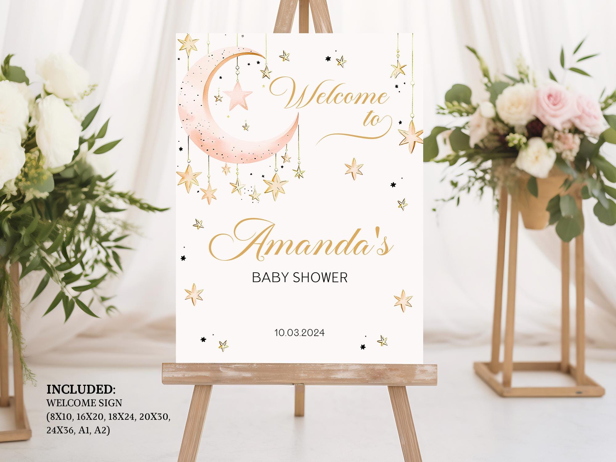 Over the Moon Baby Shower Welcome Sign Moon Stars Welcome Sign Border ...