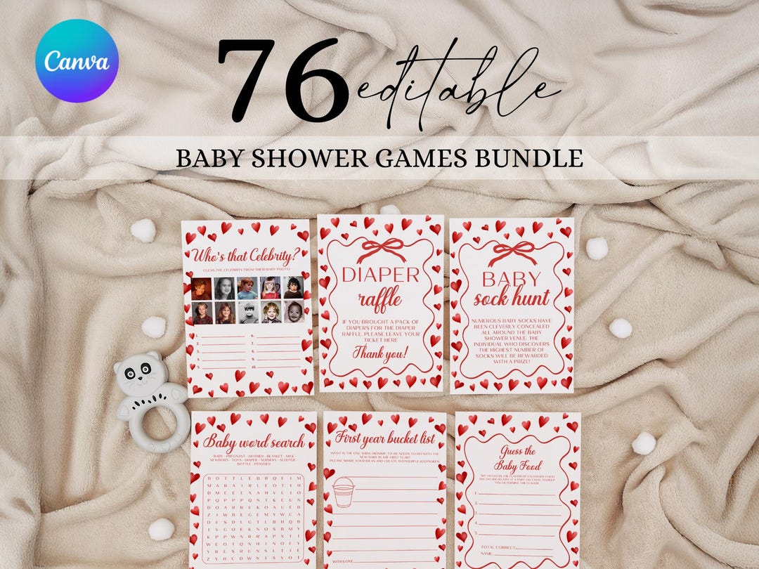 February Baby Shower Game Set – Valentine Coquette Ribbon Theme (DIY ...