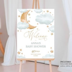 Over the Moon Baby Shower Welcome Sign Moon Stars Welcome Sign ...