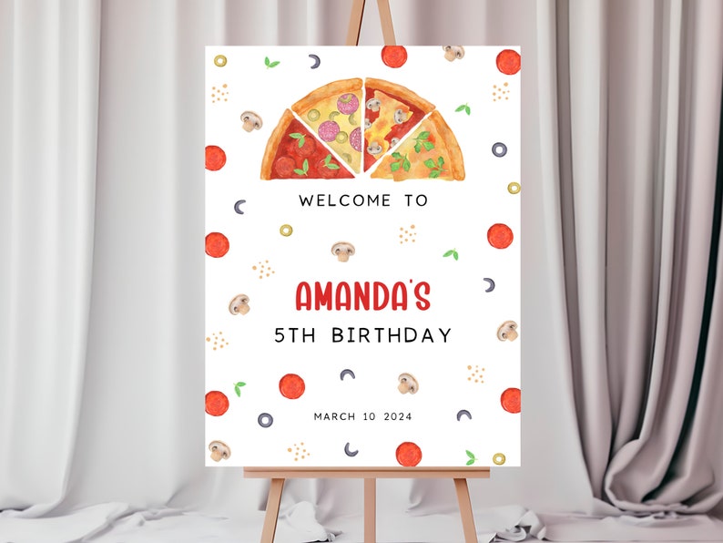Editable Pizza Party Welcome Sign Template Pizza 1st Birthday Welcome ...