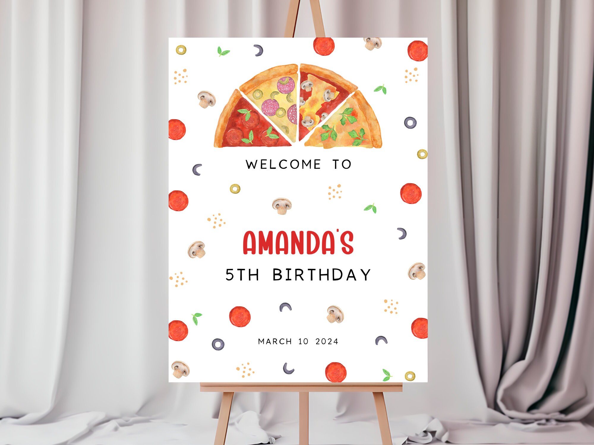 Editable Pizza Party Welcome Sign Template Pizza 1st Birthday Welcome ...