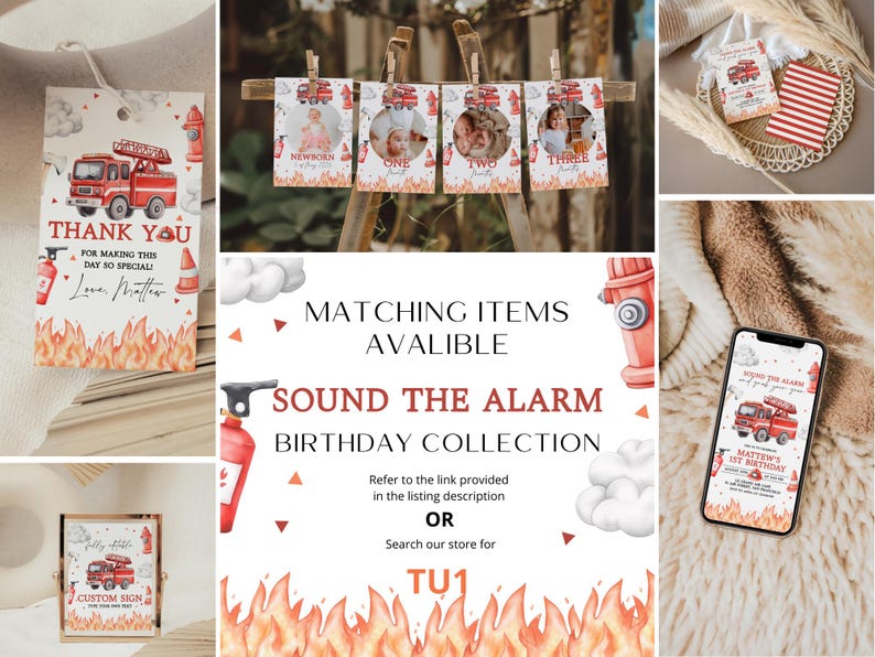 Firefighter Birthday Invitation Kit – Fire Truck Theme 1st Birthday ...