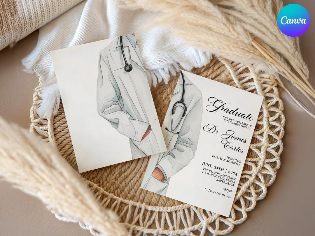 Doctor Grad Party Invitation, White Coat Grad Ceremony Invite ...