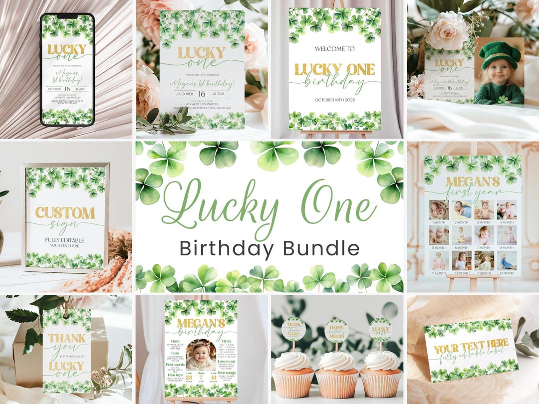 Lucky Charm Birthday Invitation Bundle, Lucky One Birthday Invite ...
