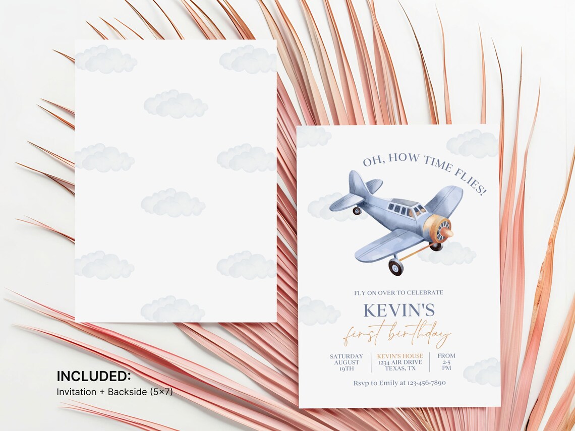 Airplane 1st Birthday Invitation, Oh My Time Flies First Birthday ...