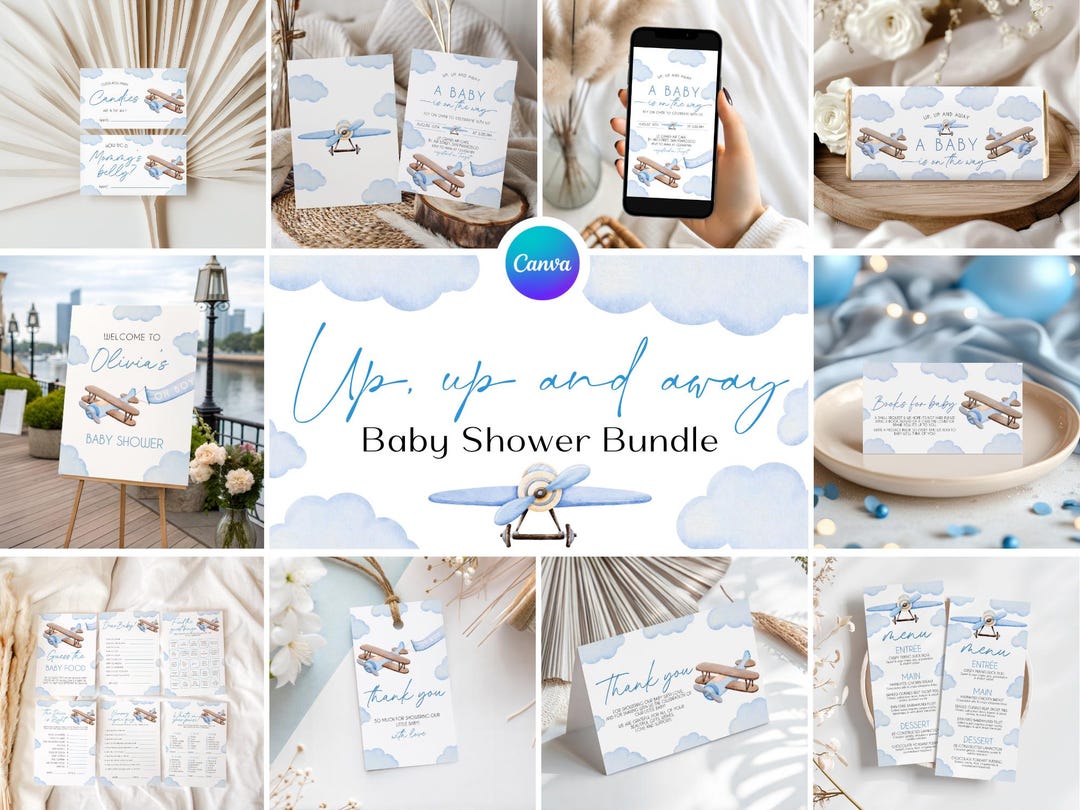 Up up and Away Baby Shower Bundle, Boy Airplane Baby Shower Package ...