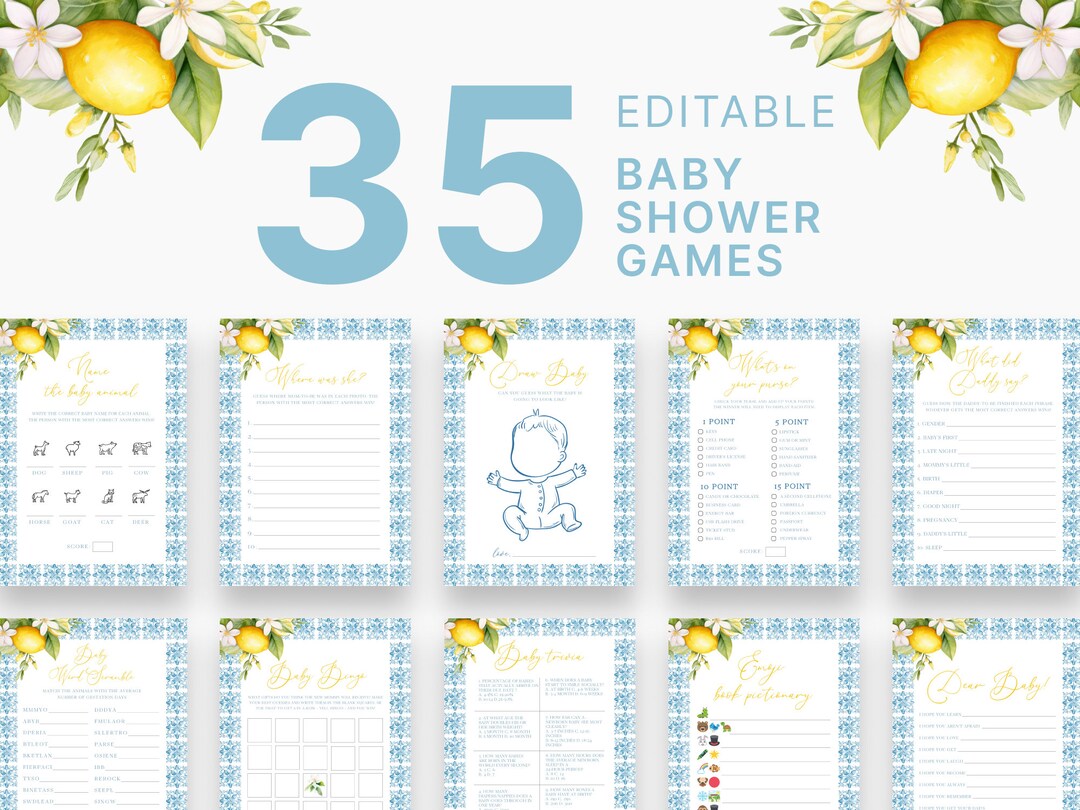Lemonade Baby Shower Game Bundle, Citrus Baby Shower Activities, Summer ...