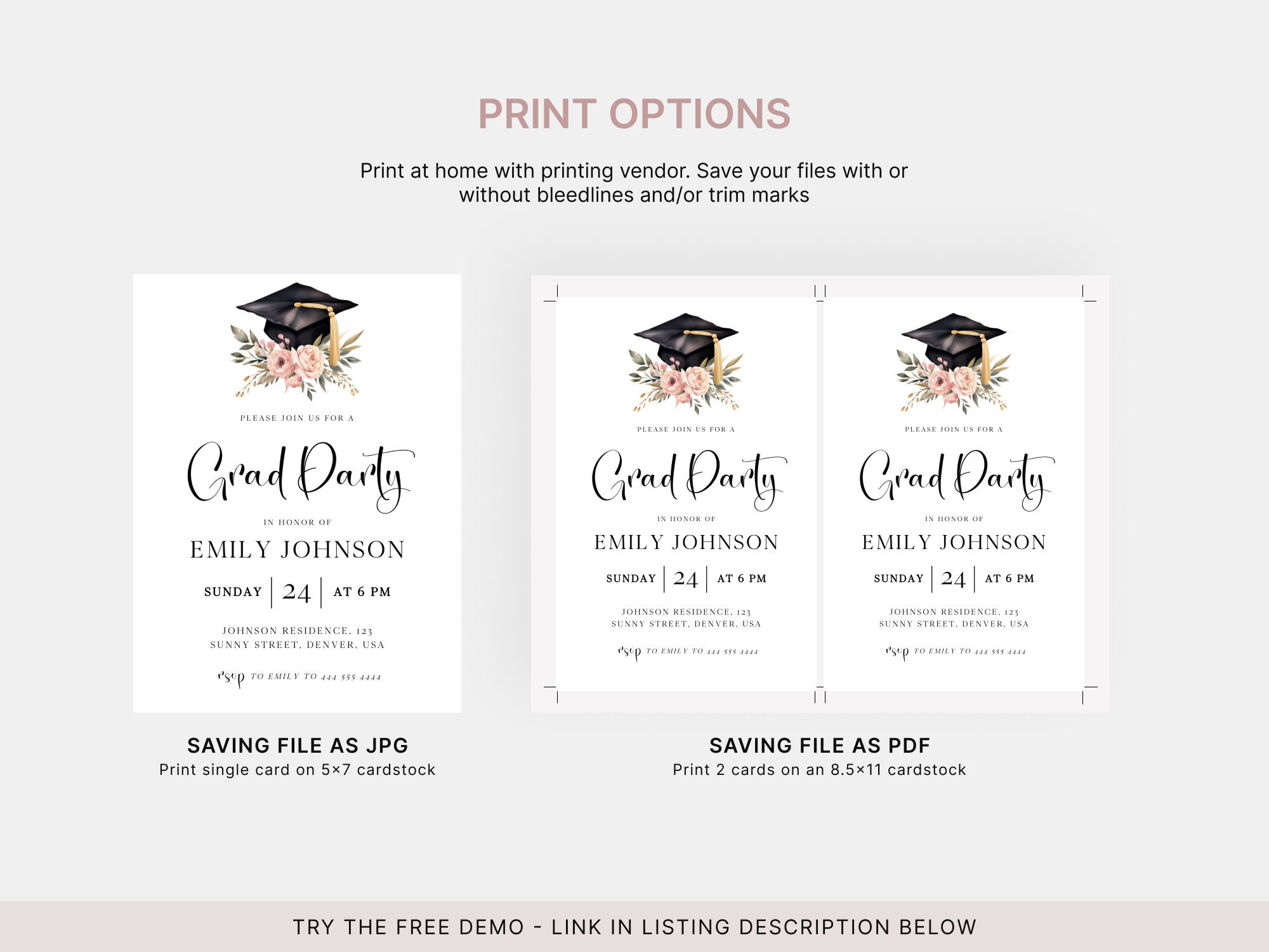 Boho Graduation Party Invitation Minimalist Graduation Invite Girls ...