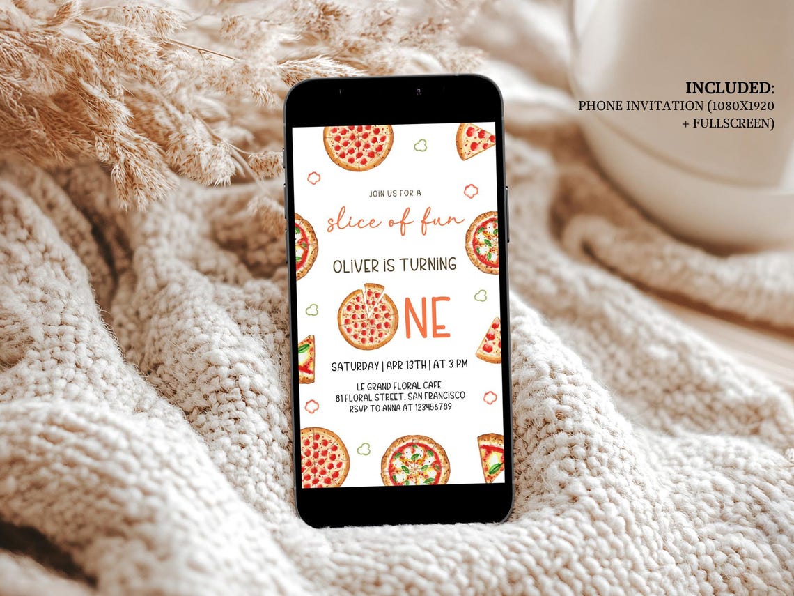 Slice of Fun 1st Birthday Invitation Set, Digital Pizza First Birthday ...