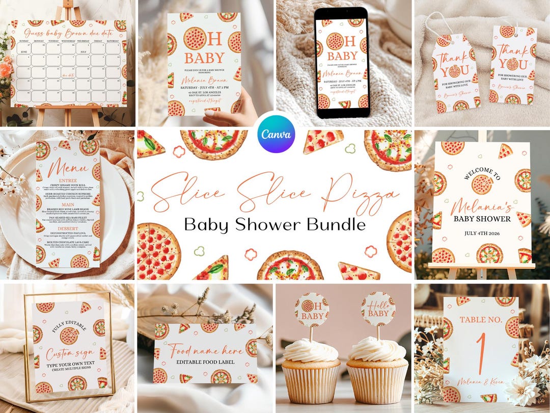 Slice Slice Baby Shower Bundle, Pizza Baby Shower Invitation Suite ...