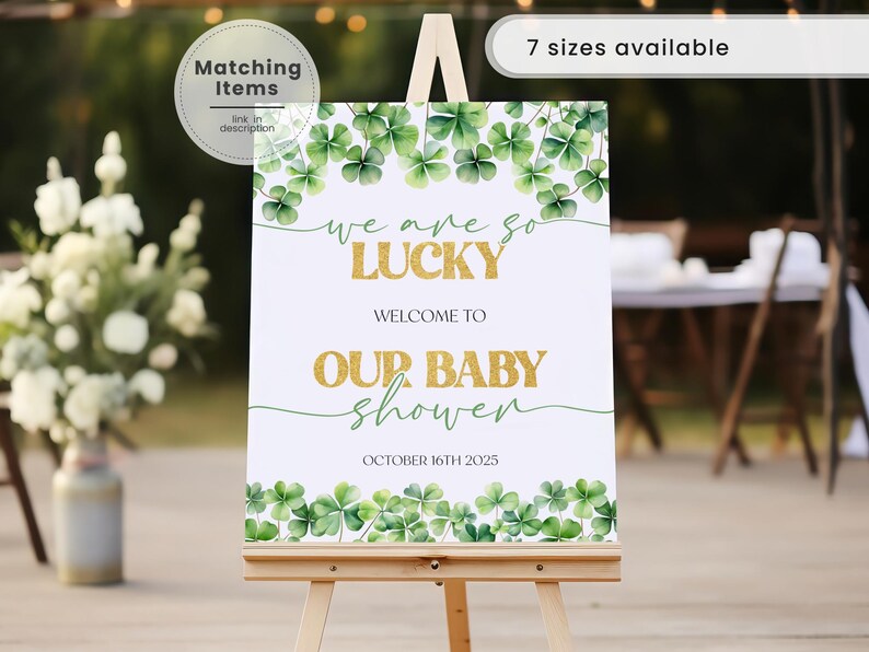 Lucky Baby Shower Welcome Sign, Shamrock Baby Shower Welcome Poster ...