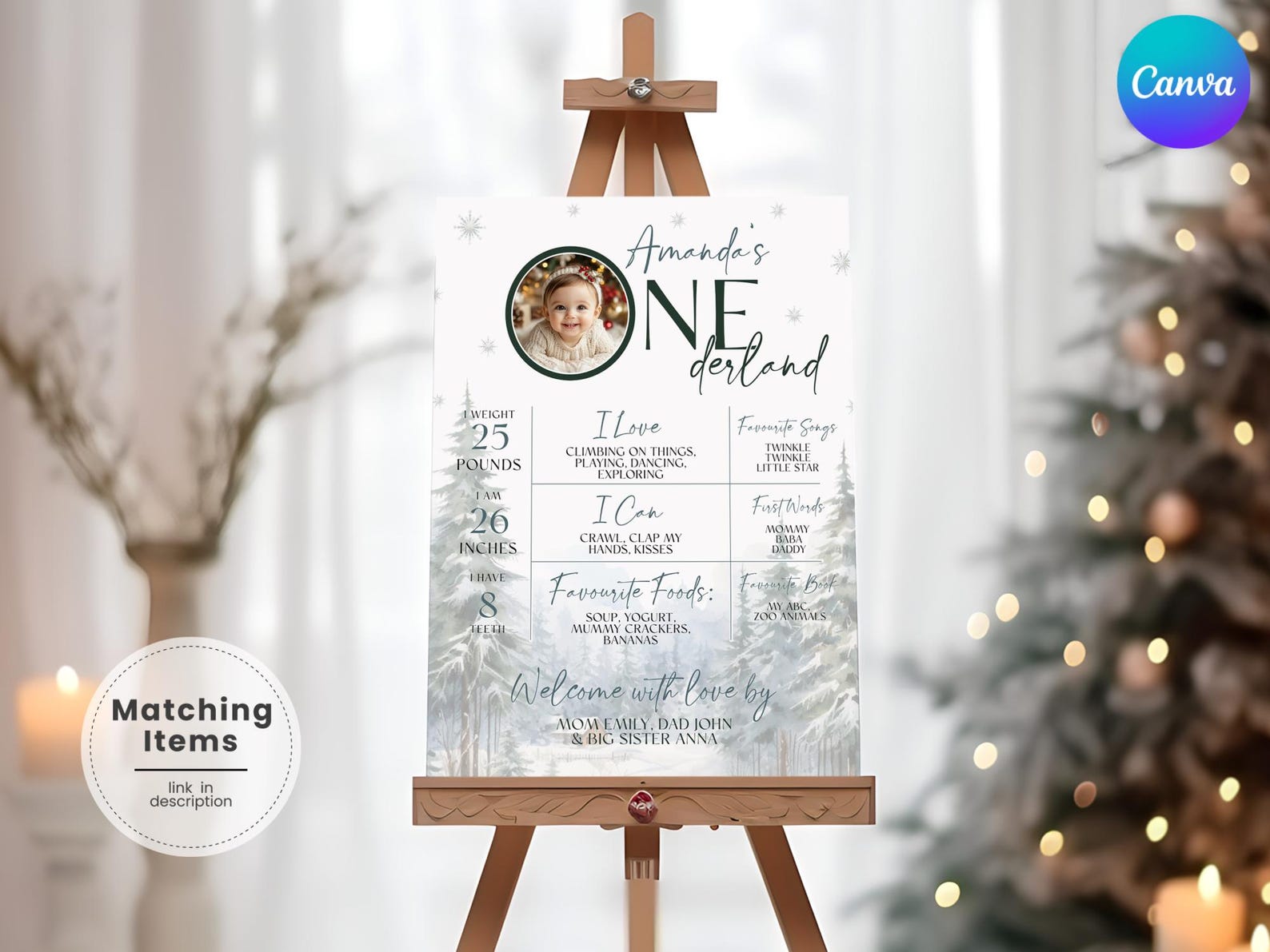 Winter Onederland First Birthday Milestone Board, Editable Winter ...