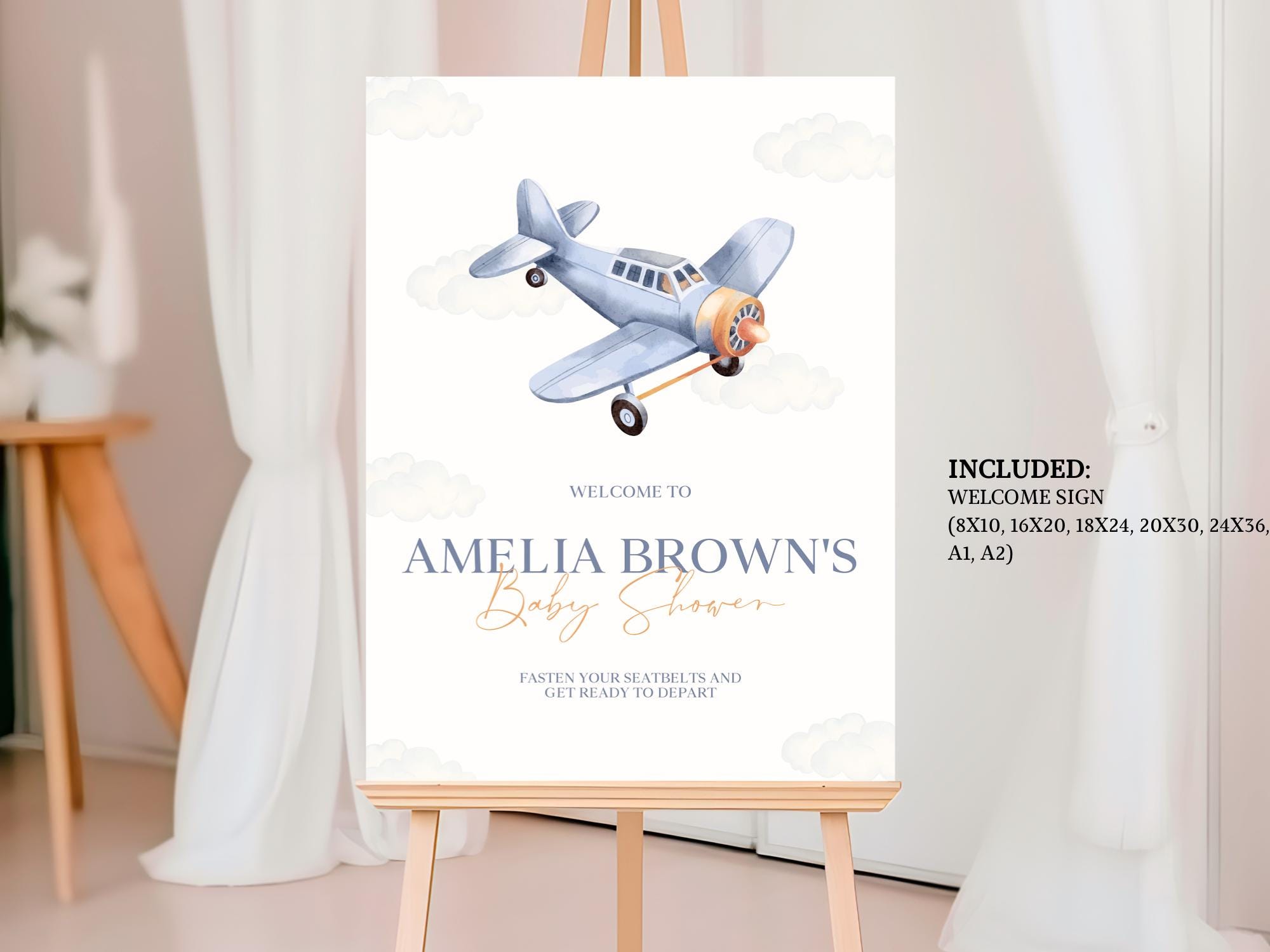 Airplane Baby Shower Welcome Sign, up up and Away Decor Welcome Poster ...