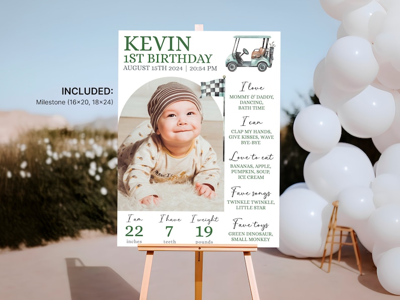 Golf 1st Birthday Milestone, Hole in One Milestone Board, Golf Themed ...