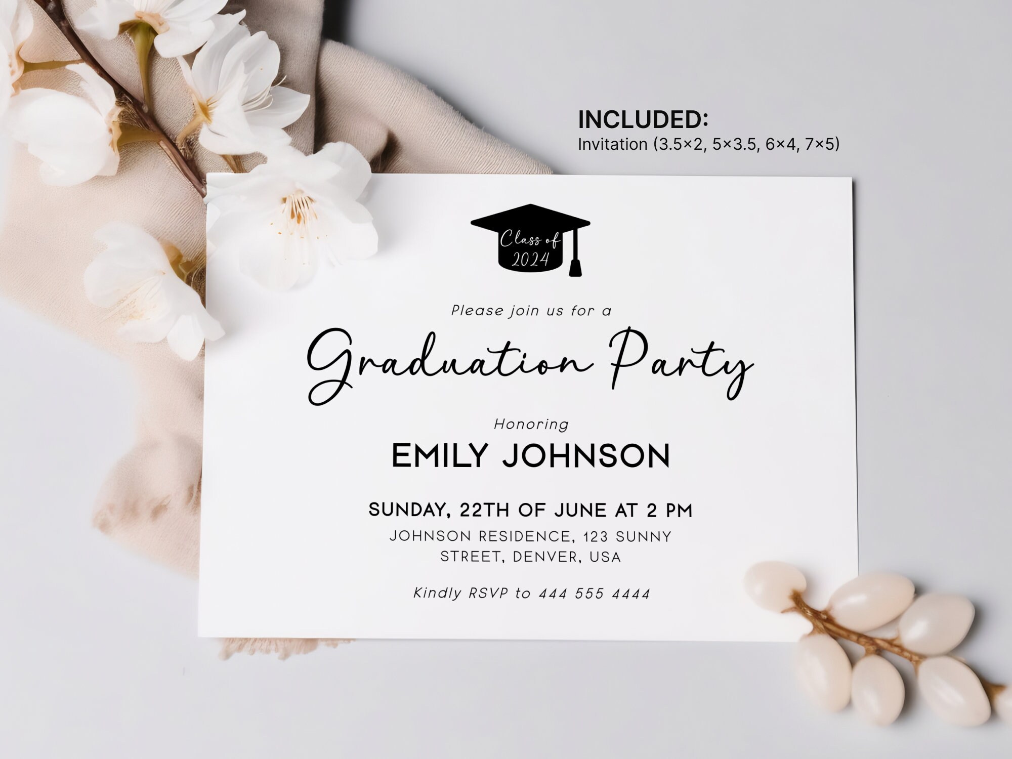 Graduation Party Mini Invitation Grad Party Insert Card Printable 2024 ...