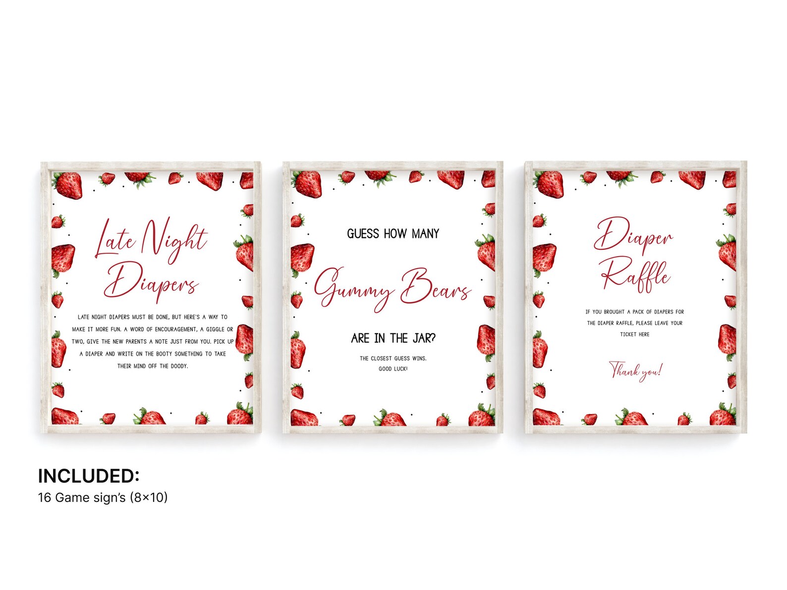 Strawberry Baby Shower Game Signs Printable Summer Berry Baby Shower ...