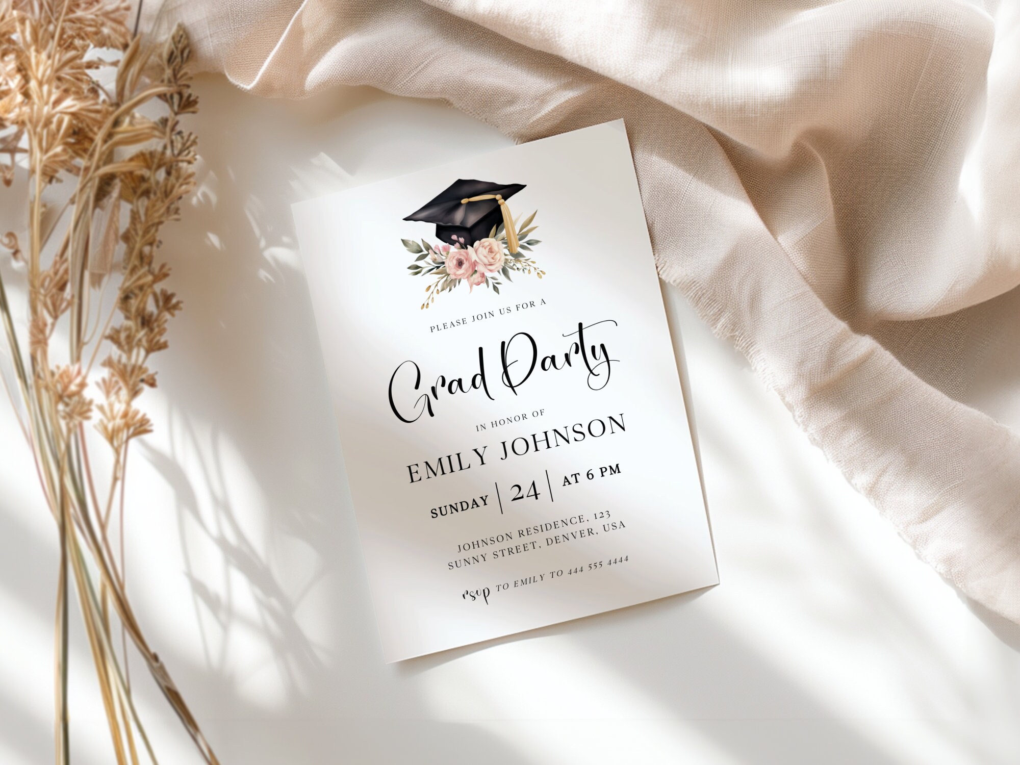 Boho Graduation Party Invitation Minimalist Graduation Invite Girls ...