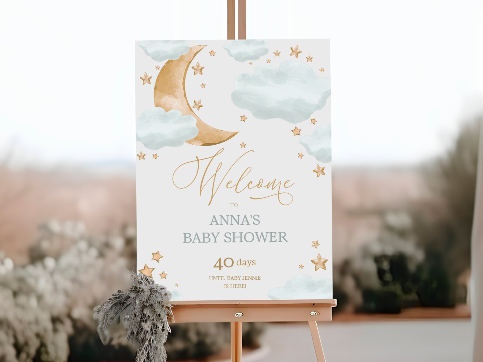 Over the Moon Baby Shower Welcome Sign Moon Stars Welcome Sign ...