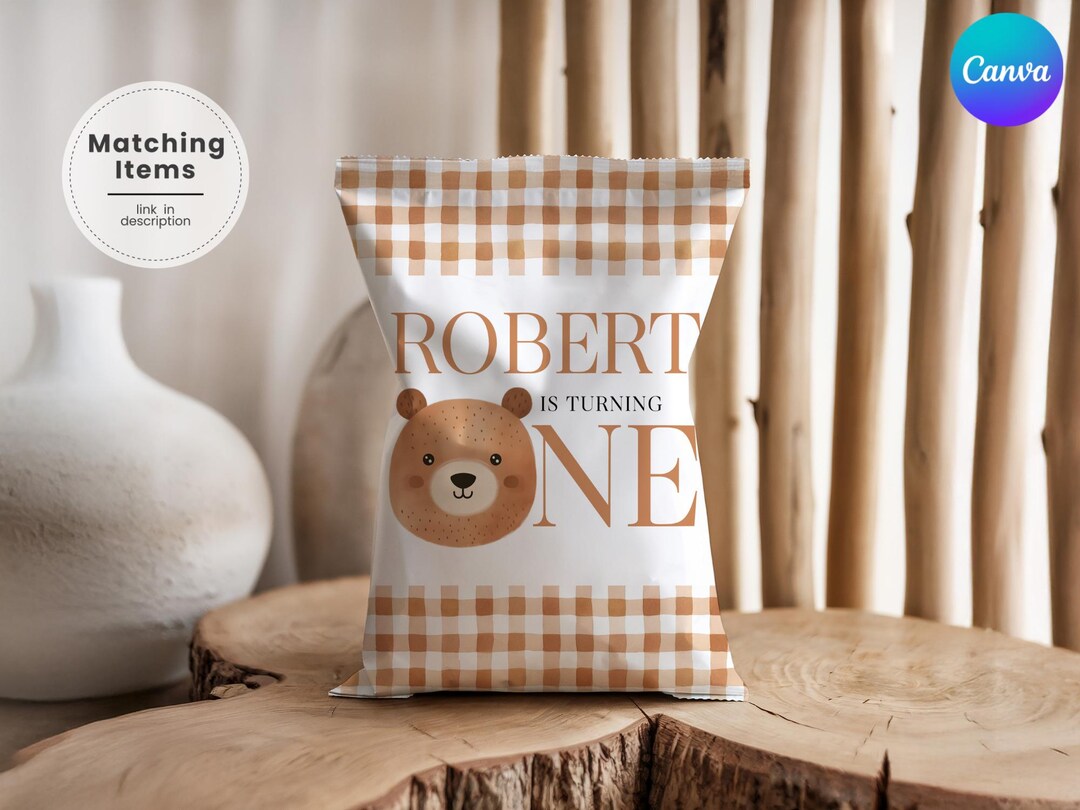 Printable Beary First Birthday Chips Bag, Teddy Bear 1st Birthday Chips ...