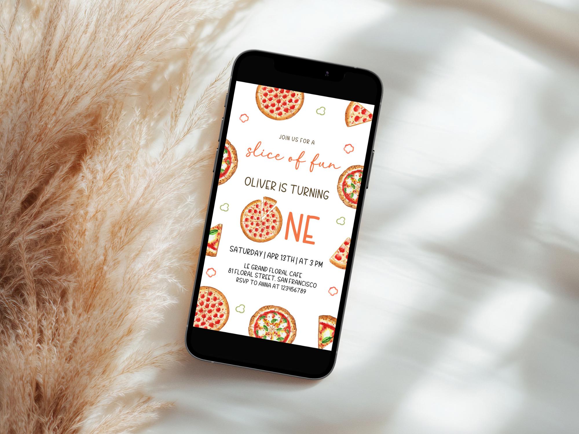 Slice of Fun 1st Birthday Invitation Set, Digital Pizza First Birthday ...