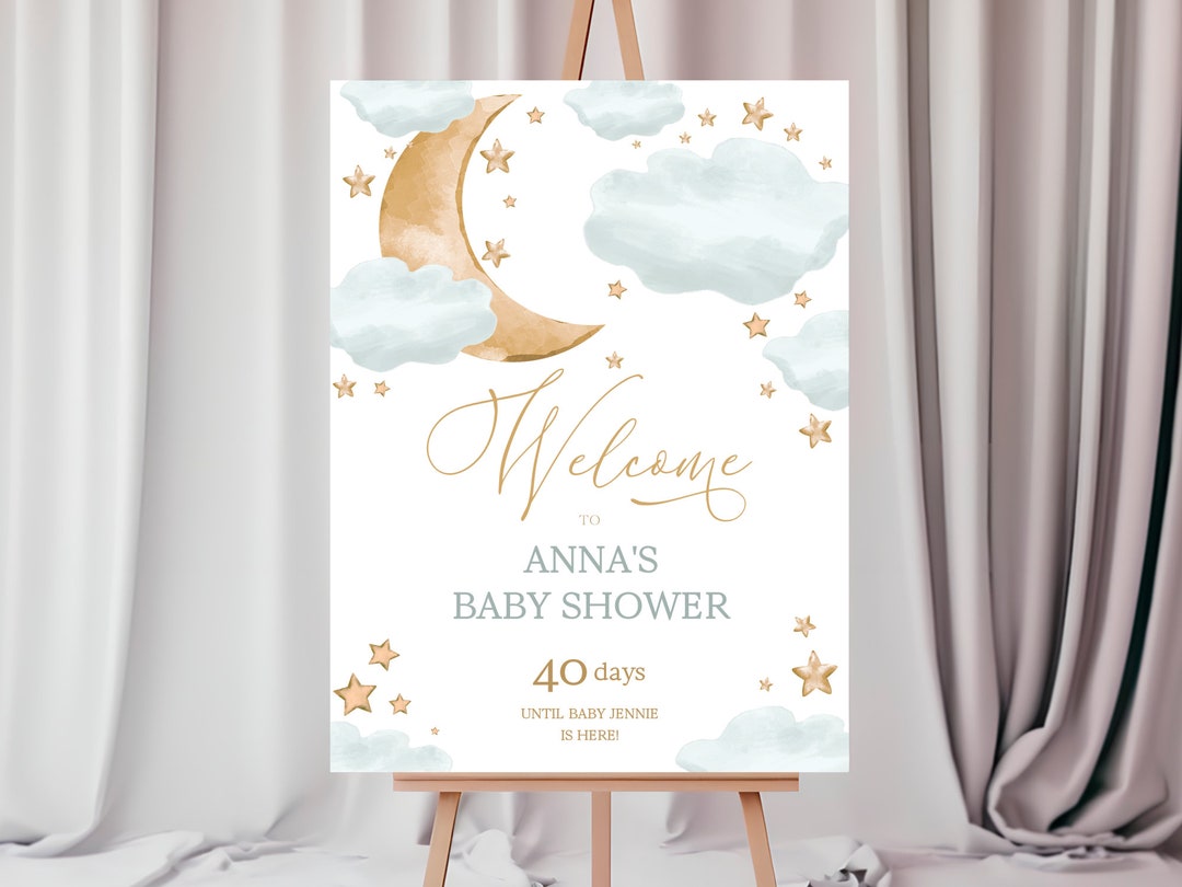 Over the Moon Baby Shower Welcome Sign Moon Stars Welcome Sign ...