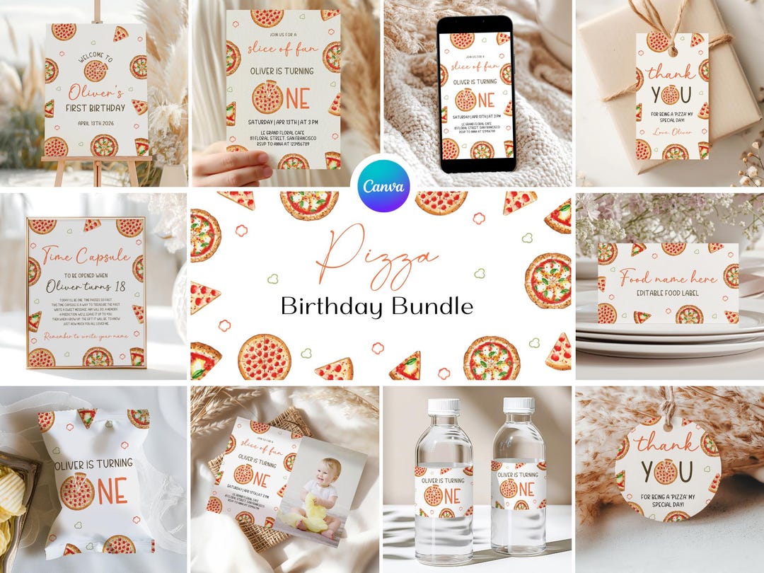 Pizza 1st Birthday Party Bundle, Slice of Fun First Birthday Bundle ...