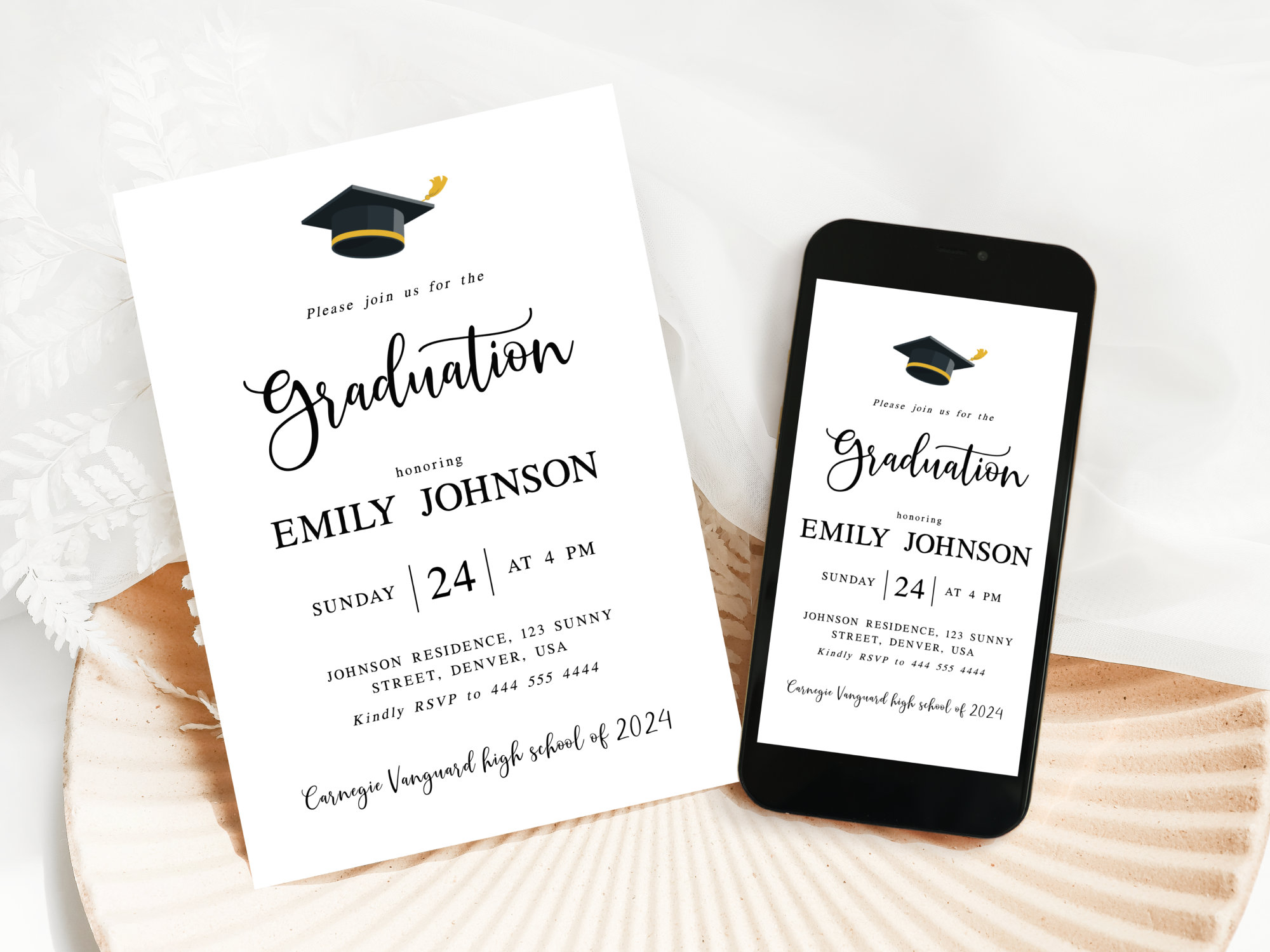 Clear Graduation Invitation Template Editable Simple Graduation ...