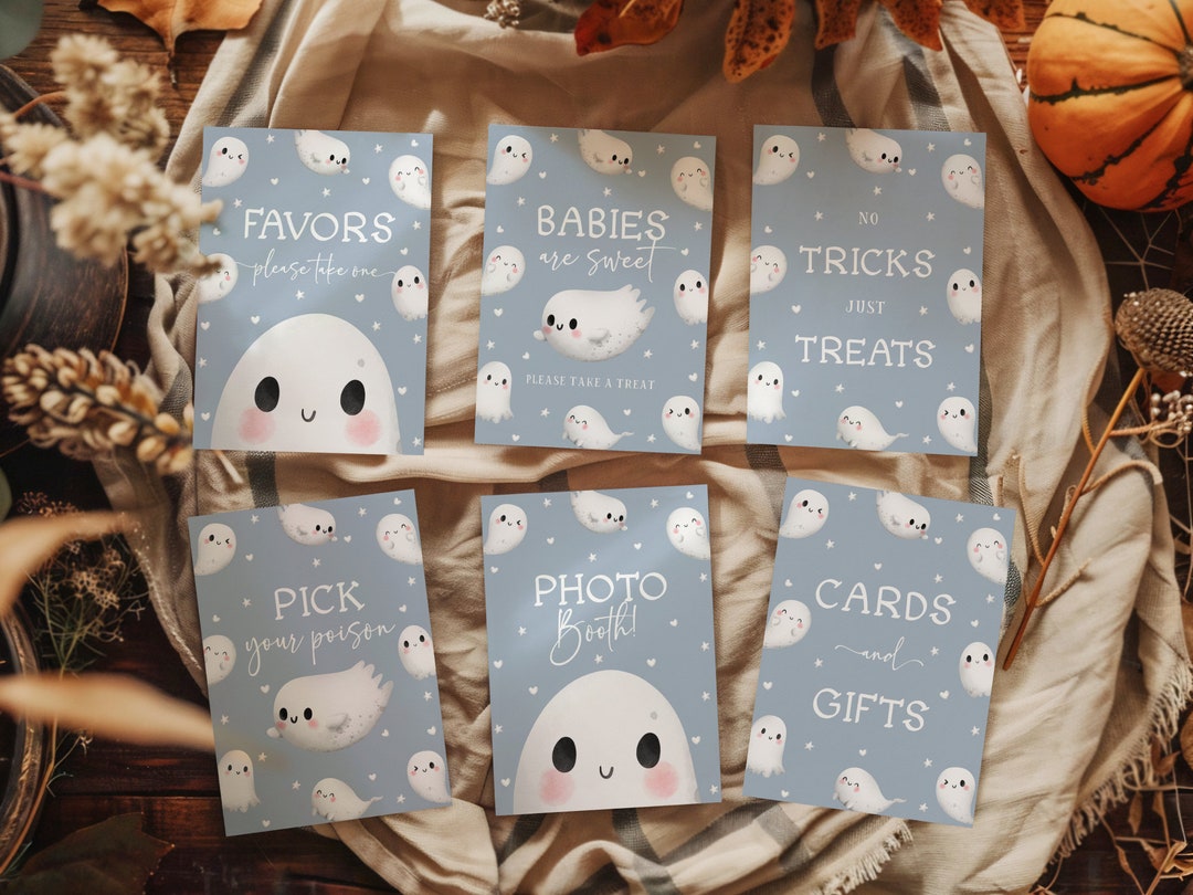 Spooky One Birthday Table Sign, Ghost 1st Birthday Boy Table Sign, Blue ...