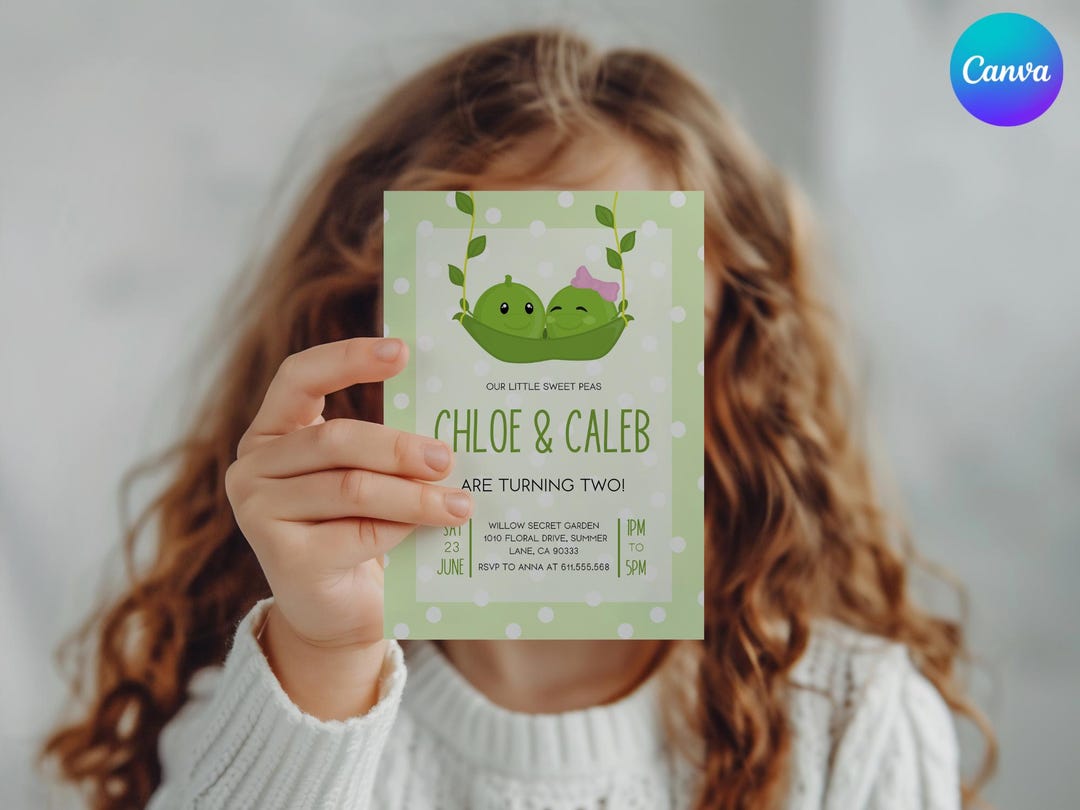 Two Peas in a Pod Birthday Invitation, Sweet Peas Twin Birthday Invite ...