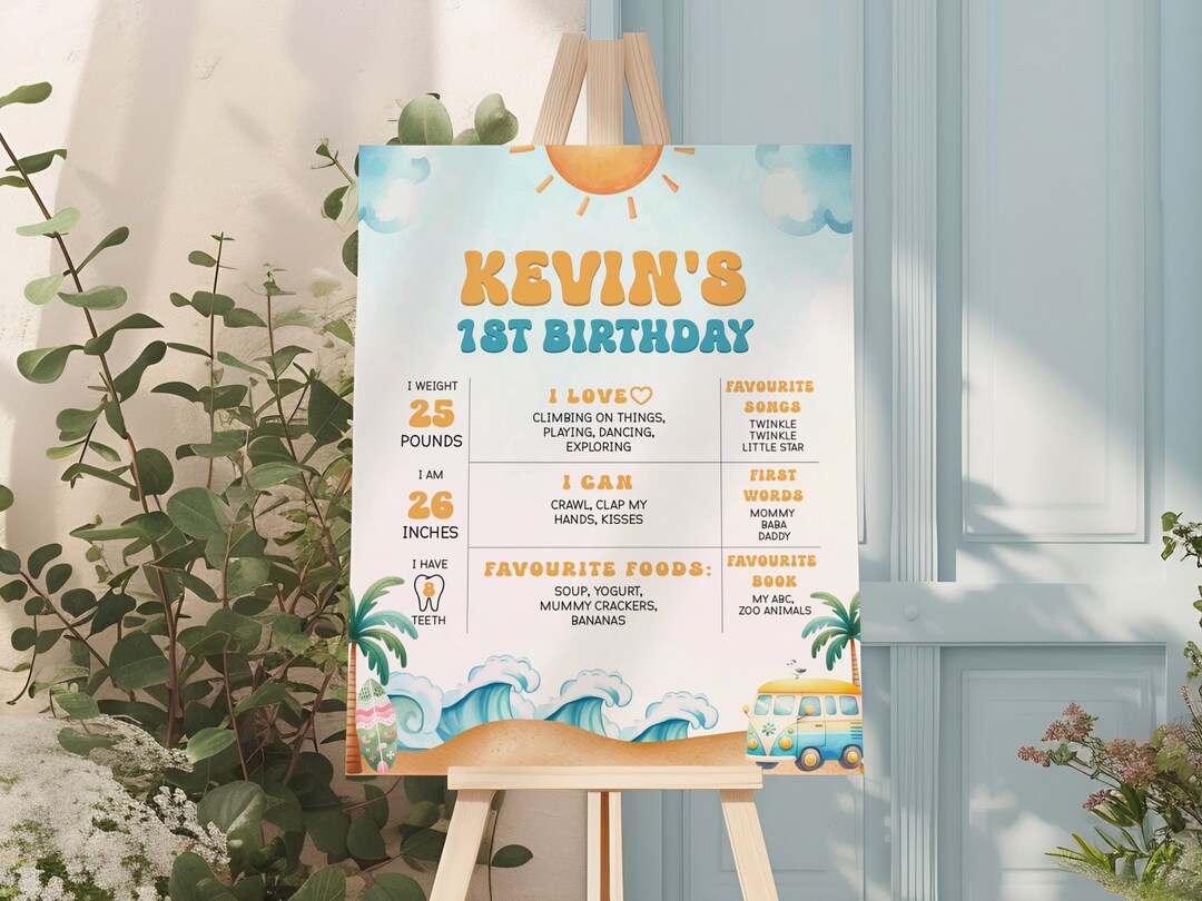 Surf First Birthday Milestone Sign Beach First Birthday Milestone ...