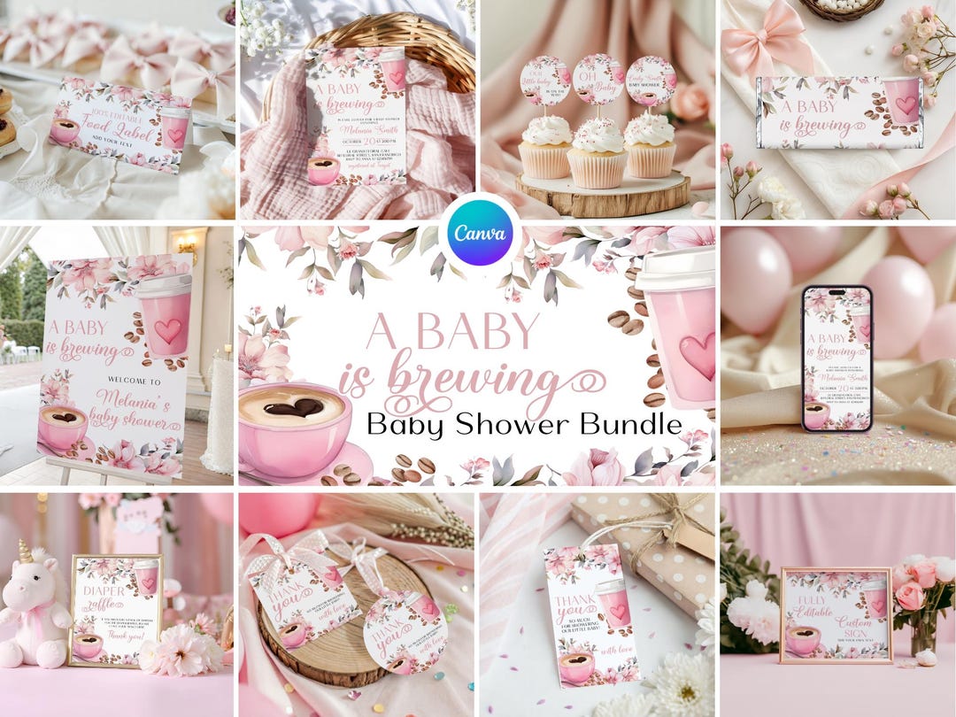 Coffee Baby Brewing Party Bundle, Girl Coffee Baby Shower Package, Pink ...