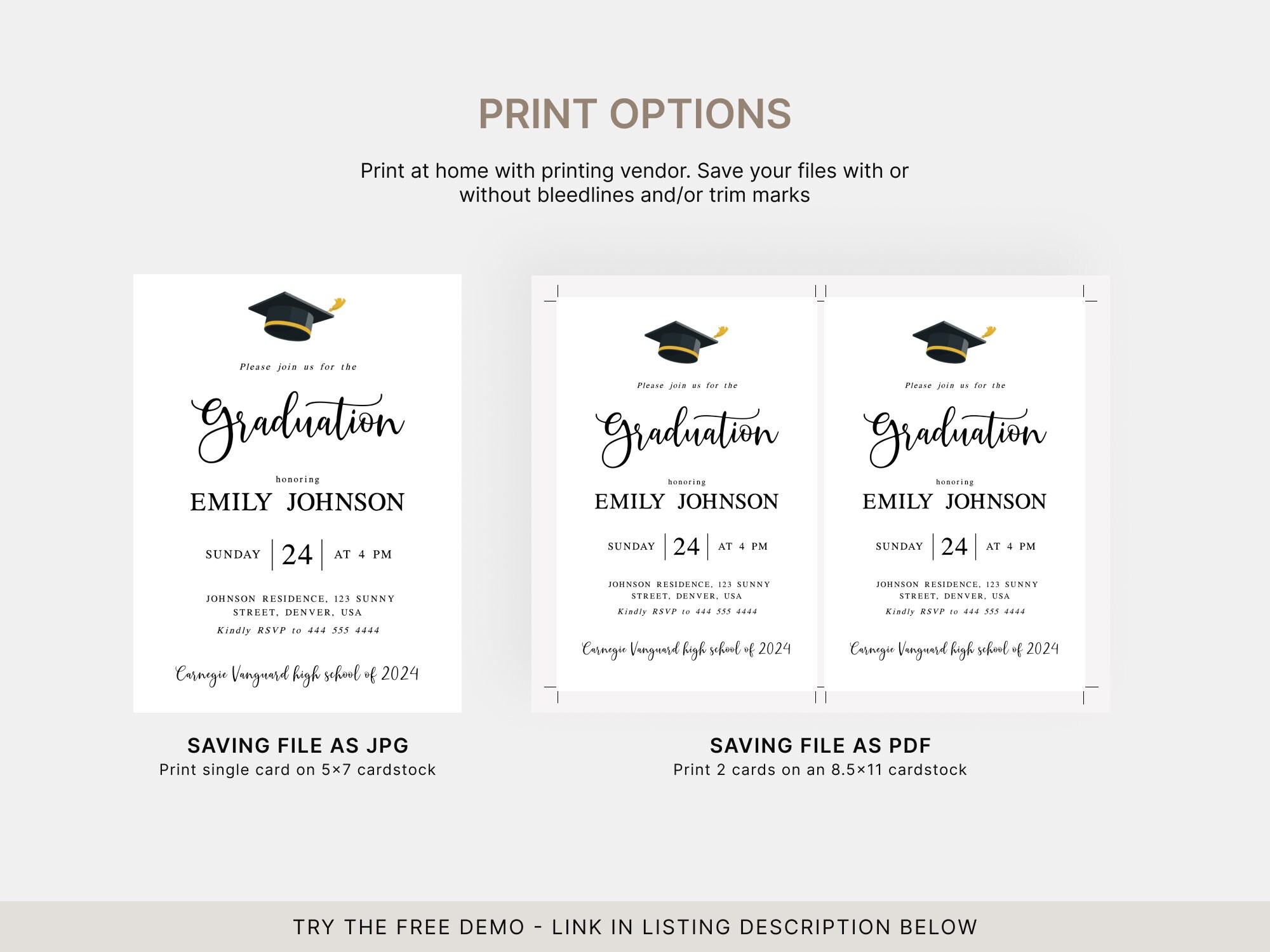Clear Graduation Invitation Template Editable Simple Graduation ...
