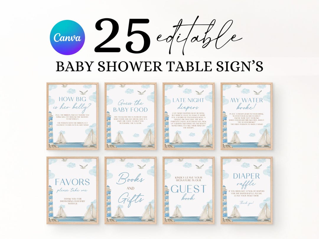 Little Sailor Baby Shower Party Table Sign Set, Nautical Baby Shower ...