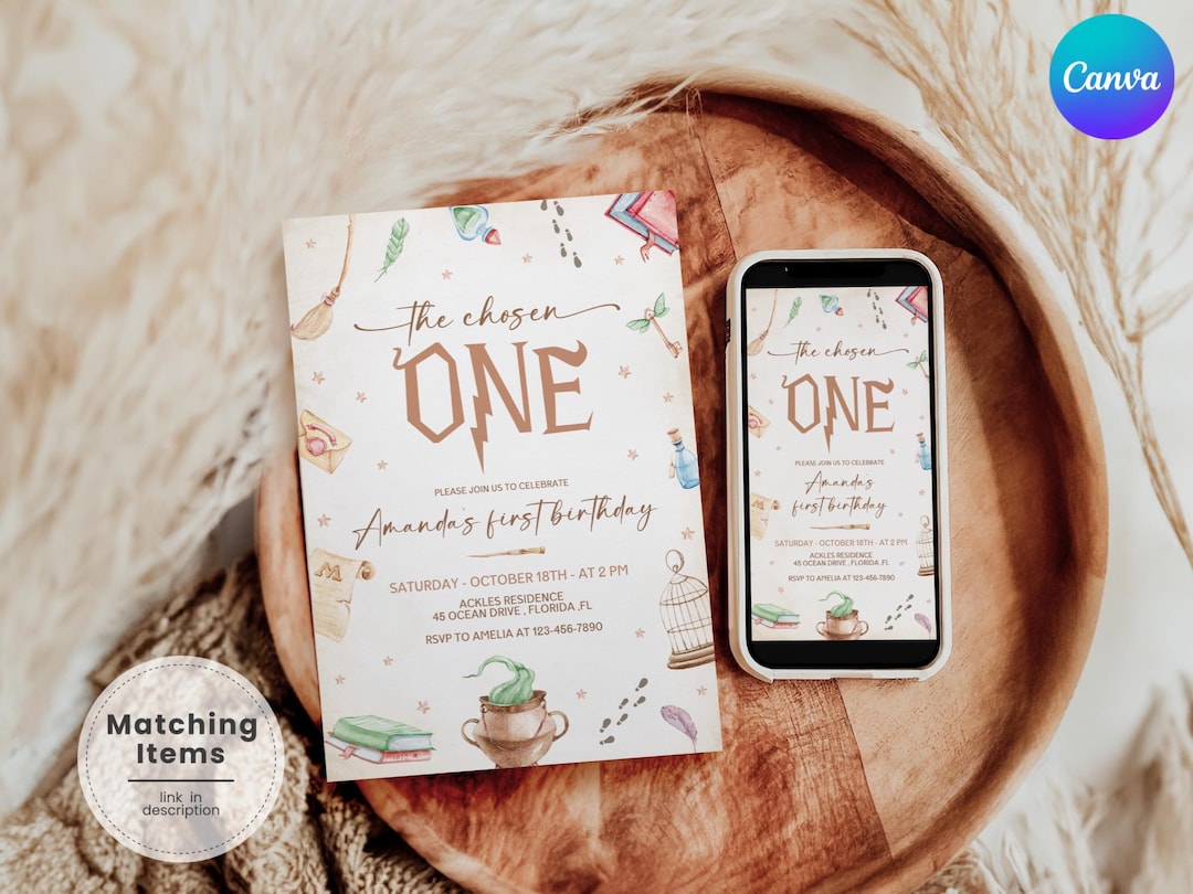 Magical First Birthday Invitation Set, the Chosen One Birthday Party ...