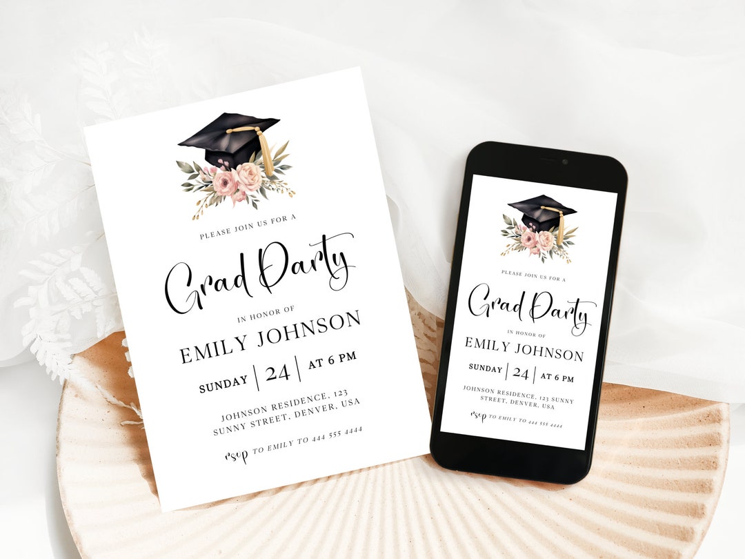 Boho Graduation Party Invitation Minimalist Graduation Invite Girls ...