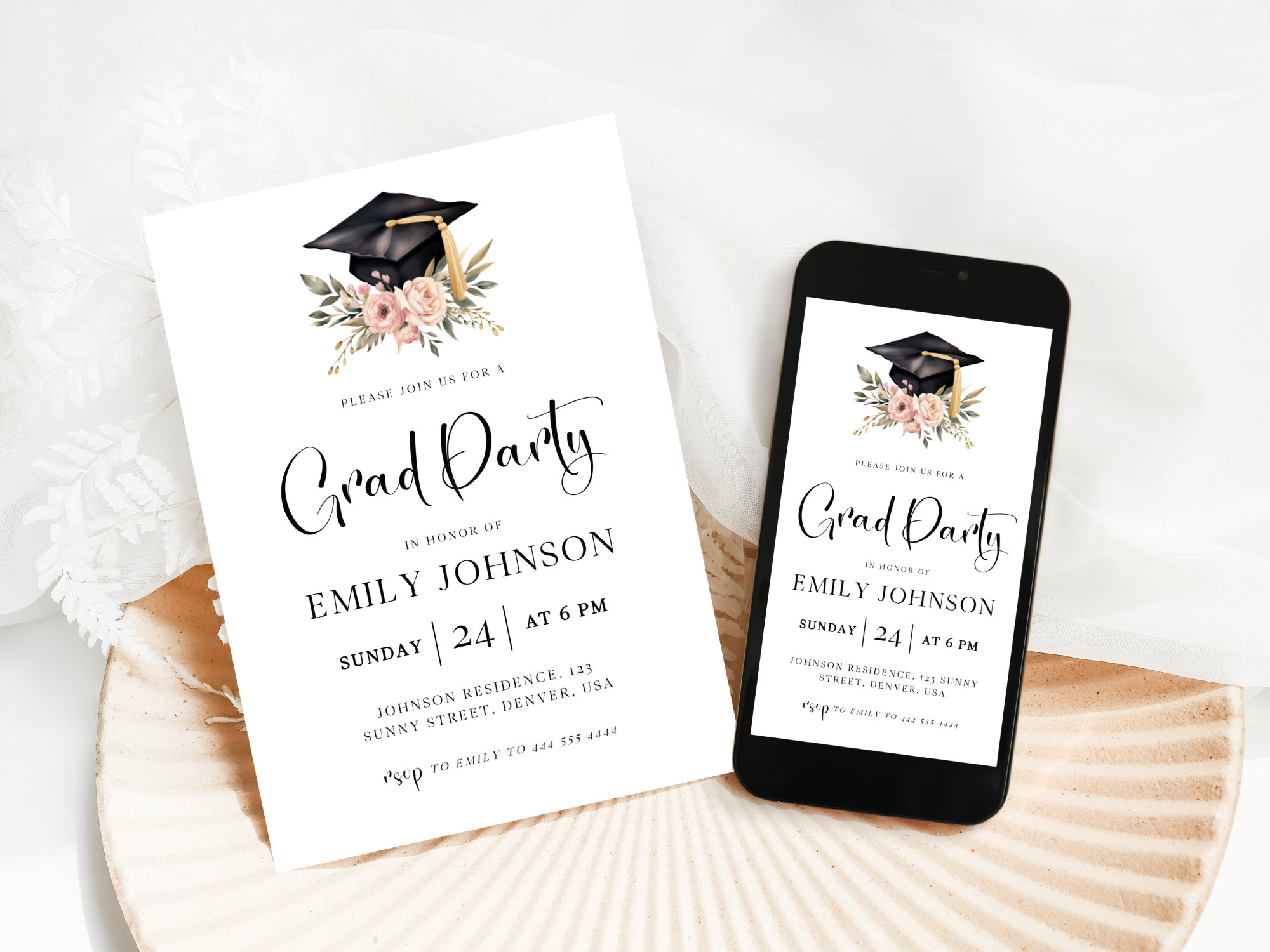 Boho Graduation Party Invitation Minimalist Graduation Invite Girls ...