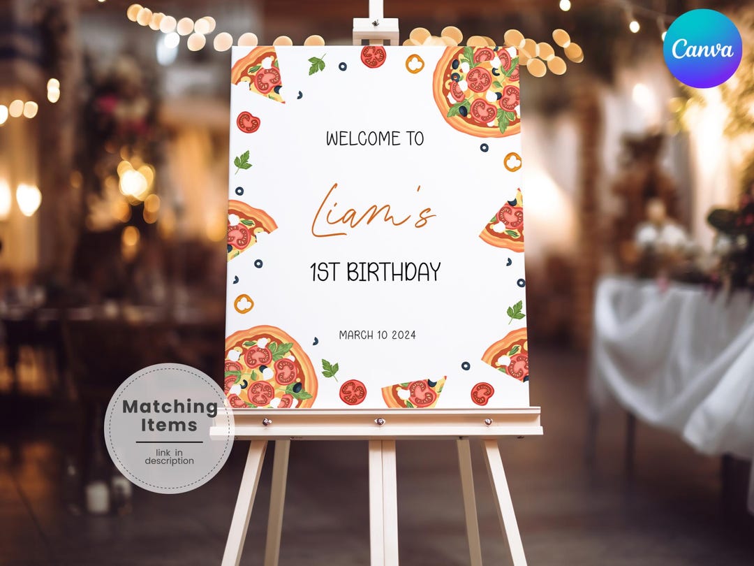 Pizza Party Welcome Sign Template Editable Pizza 1st Birthday Welcome ...