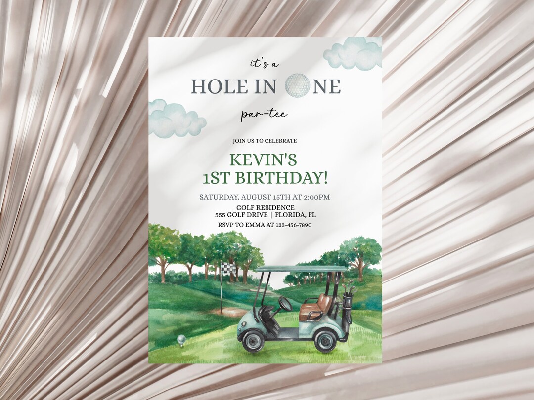 Golf First Birthday Invitation, Golfing Birthday Boy Phone Invitation ...