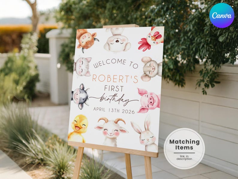 Party Animals Welcome Board – Farm Theme Birthday Entrance Sign ...