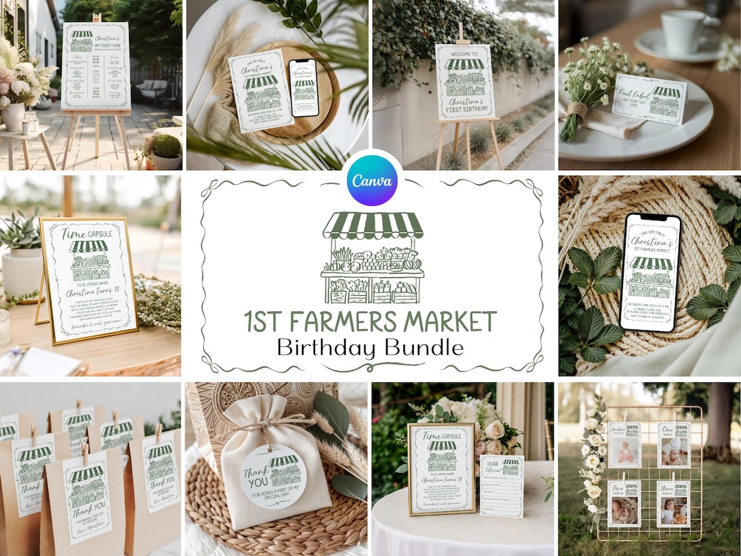 Farmers Market Birthday Bundle: Fruit & Veggie Stand Party Printable ...