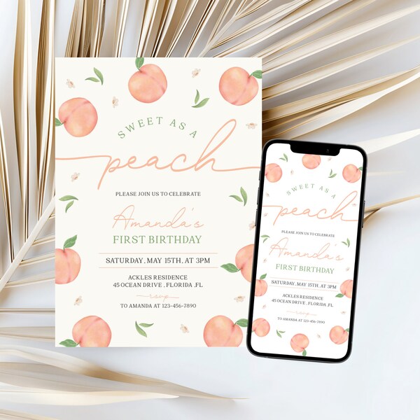 Peach Birthday Invitation - Etsy