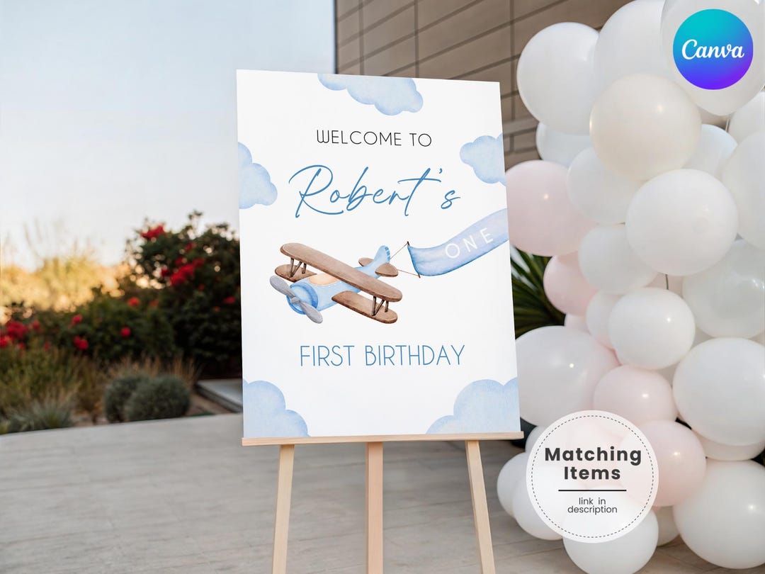 Editable Airplane 1st Birthday Welcome Sign, Time Flies First Birthday ...