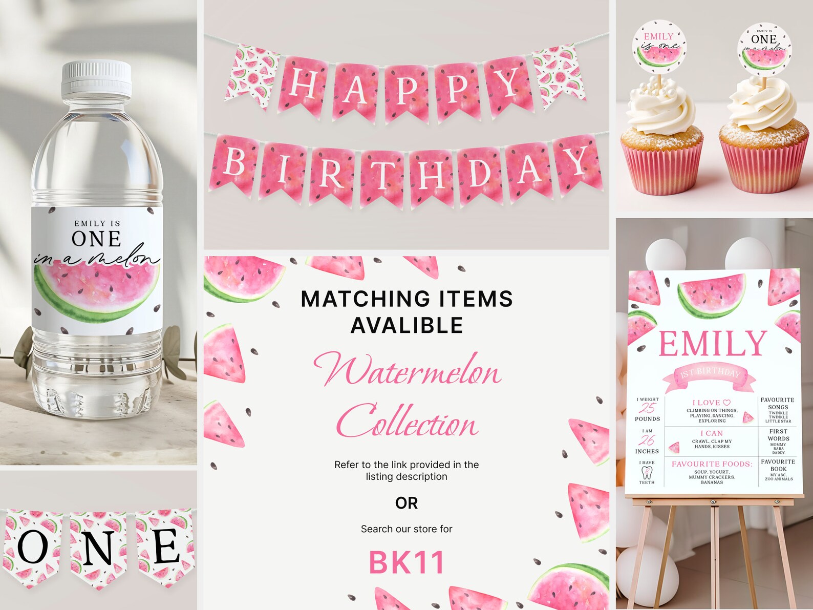Watermelon First Birthday Table Signs Bundle One in A Melon 1st ...
