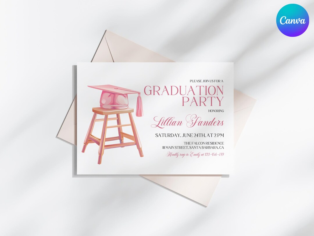 Pink Grad Cap Party Invitation, Coquette Graduation Insert Card, She ...