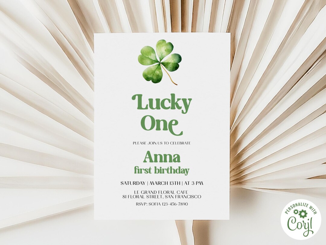 Lucky First Birthday Invitation Template, Leprechaun 1st Birthday ...