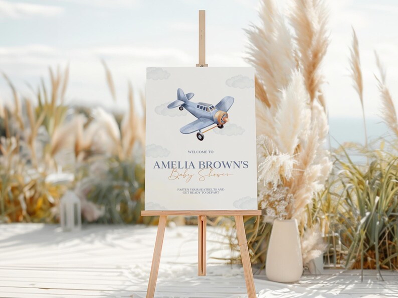 Airplane Baby Shower Welcome Sign, up up and Away Decor Welcome Poster ...
